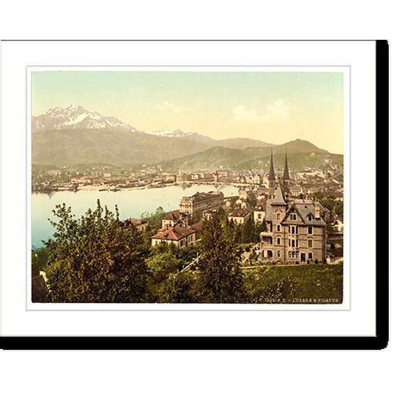 Historic Print, Pilatus and Lucerne seen from Neuschweizerhaus Lucerne ...