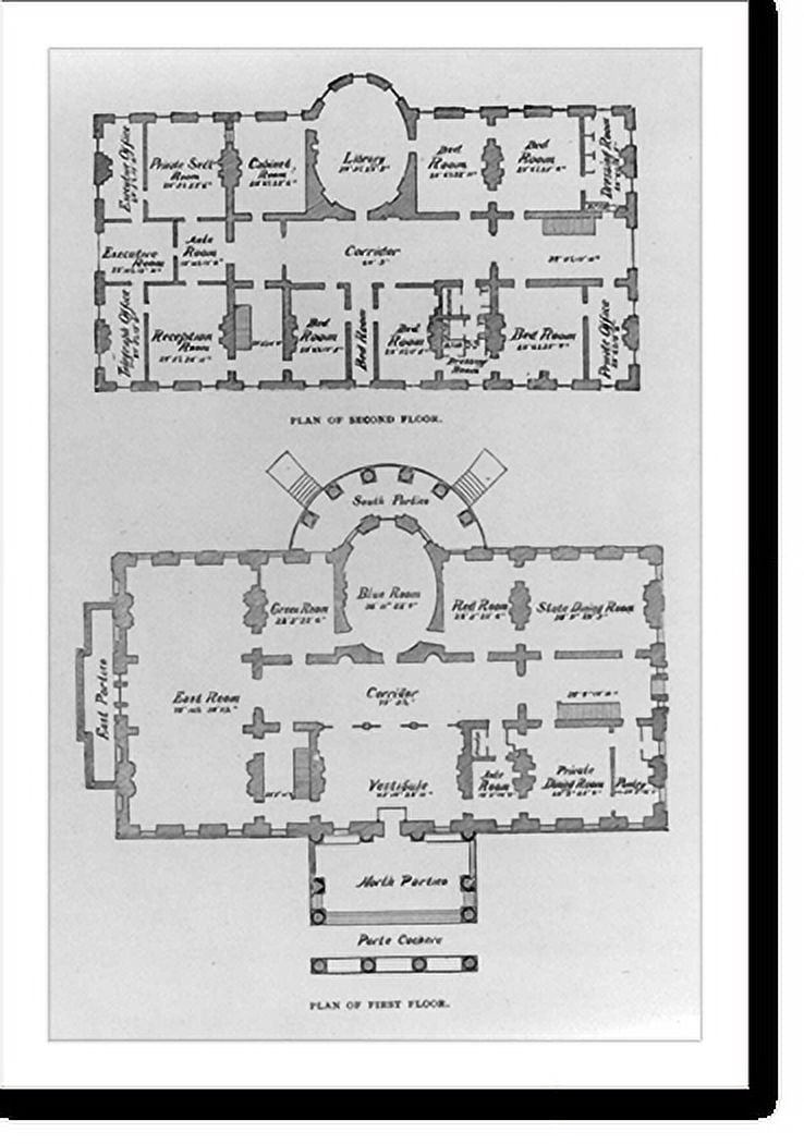 Historic Print, Plan of 1st & 2nd floors of White House, 18" x 24 ...