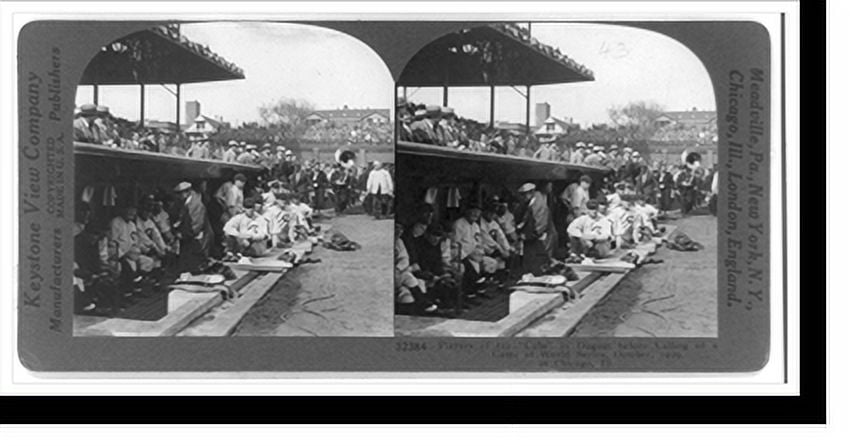 Historic Print, Players of the Cubs in dugout before calling of a game ...