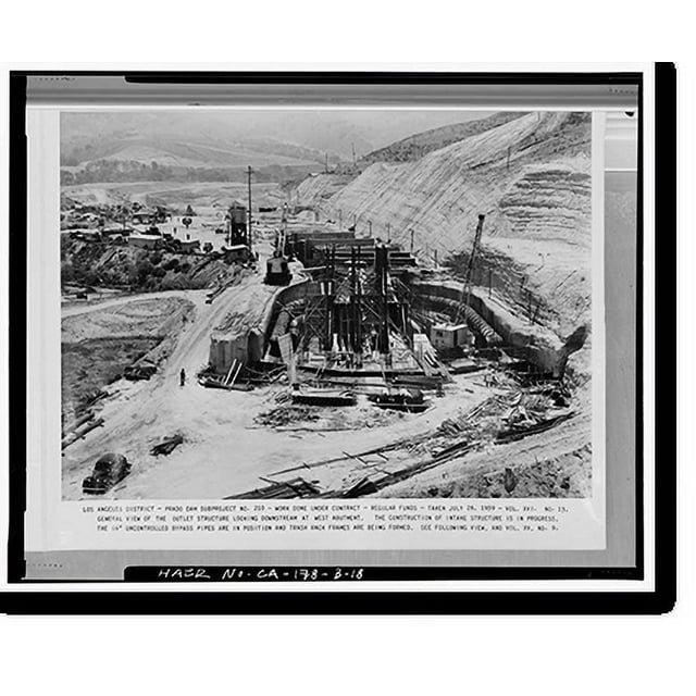 Historic Print, Prado Dam, Outlet Works, Santa Ana River near junction ...