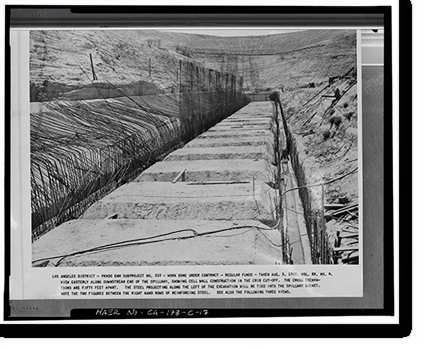 Historic Print, Prado Dam, Spillway, Santa Ana River near junction of ...