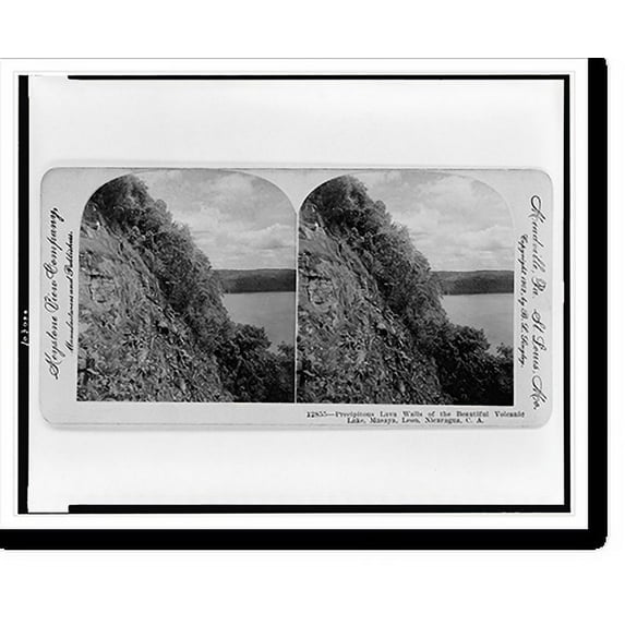 Historic Print, Precipitous lava walls of the beautiful volcanic lake ...