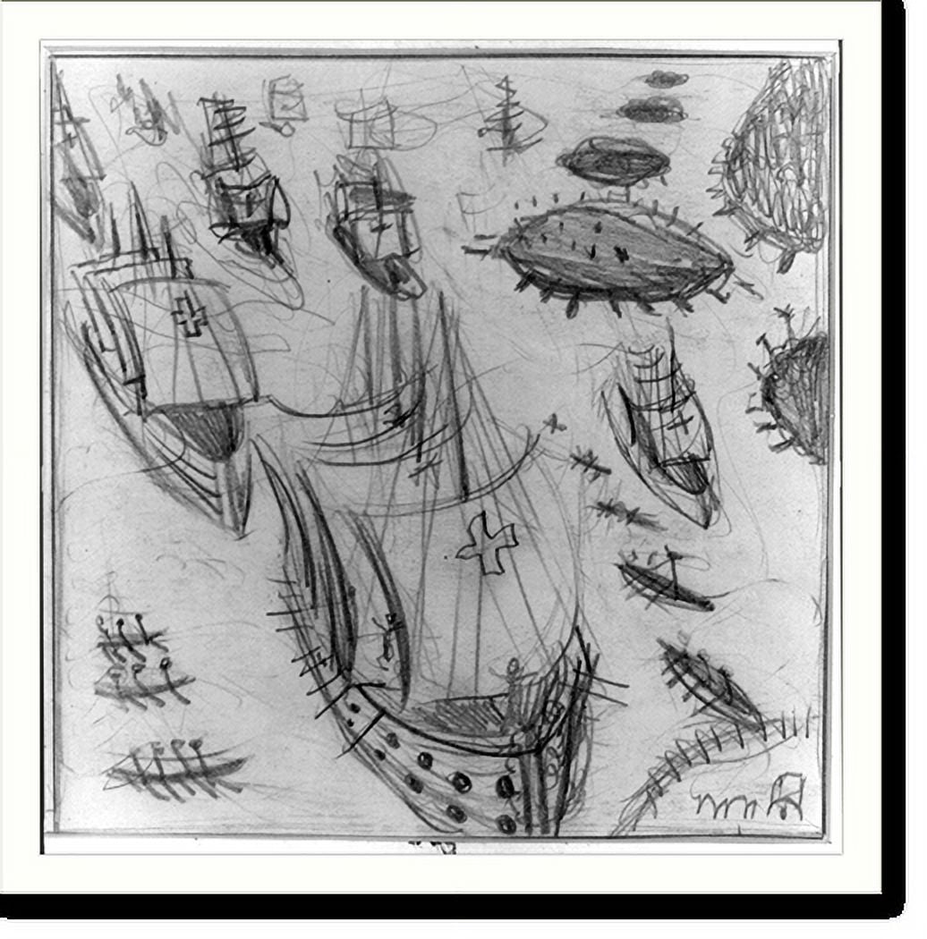 Historic Print, [Preliminary drawing for Discovery of the Land" mural ...