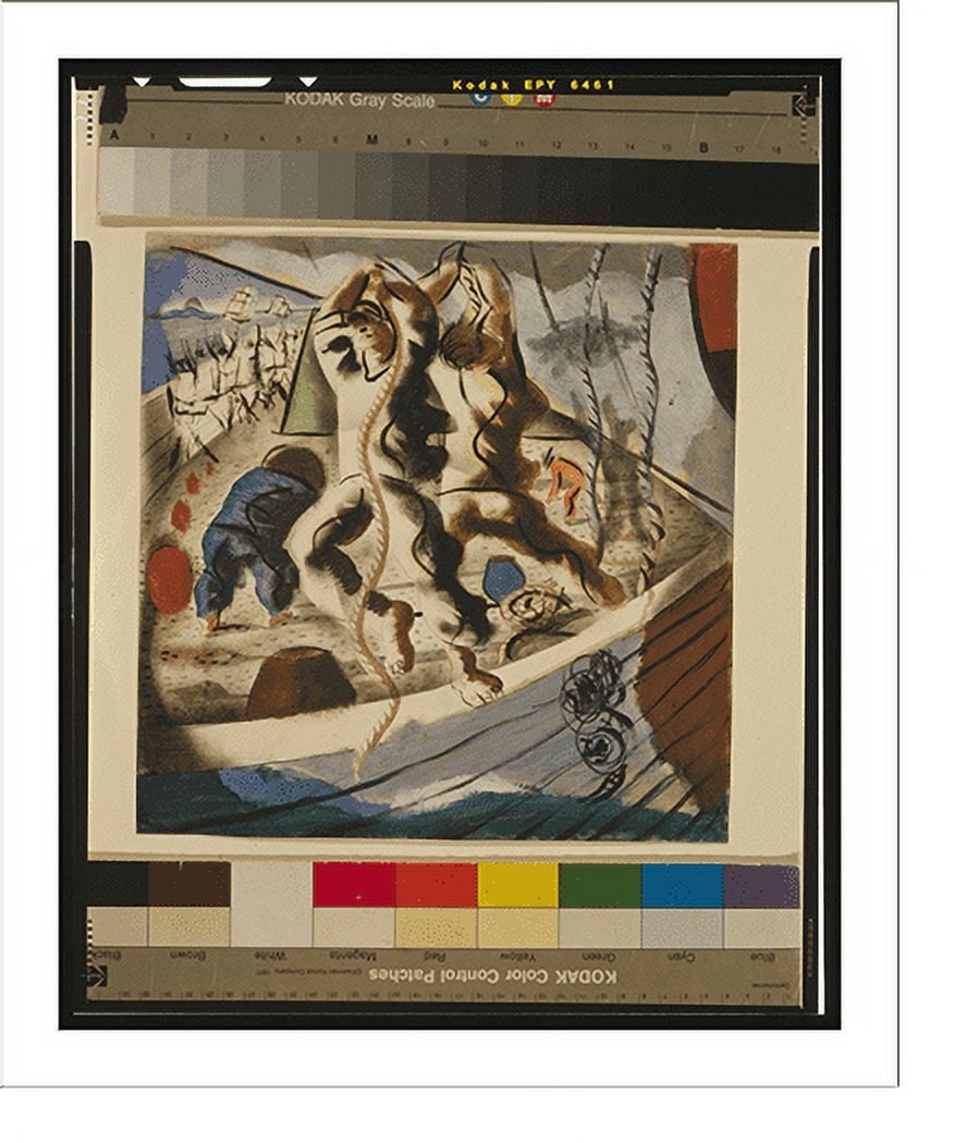 Historic Print, [Preparatory drawing for Discovery of the Land" mural ...