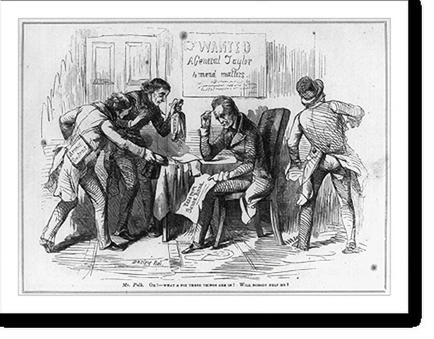 Historic Print, [Pres. Polk sitting dejectedly beneath sign: Wanted - A ...
