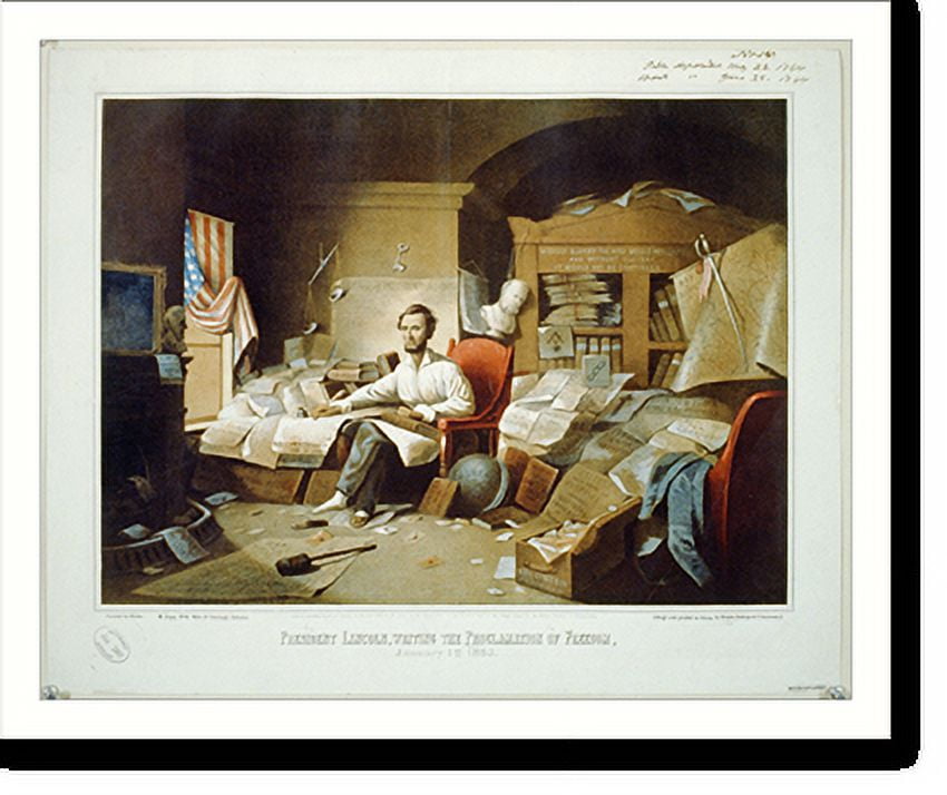 Historic Print, President Lincoln, writing the Proclamation of Freedom ...