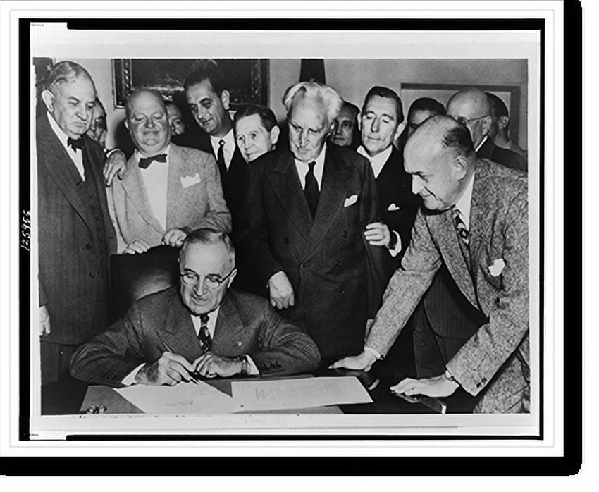 Historic Print, [President Truman, seated, facing front, signing ...