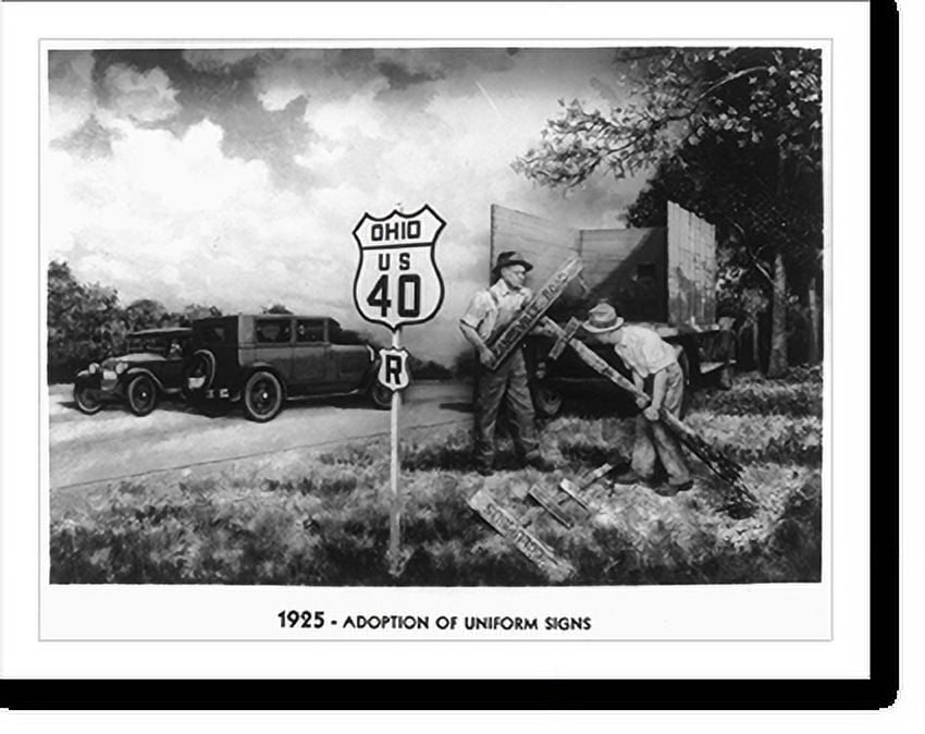 Historic Print, Progress of the Roads: 1925 - adoption of uniform signs ...