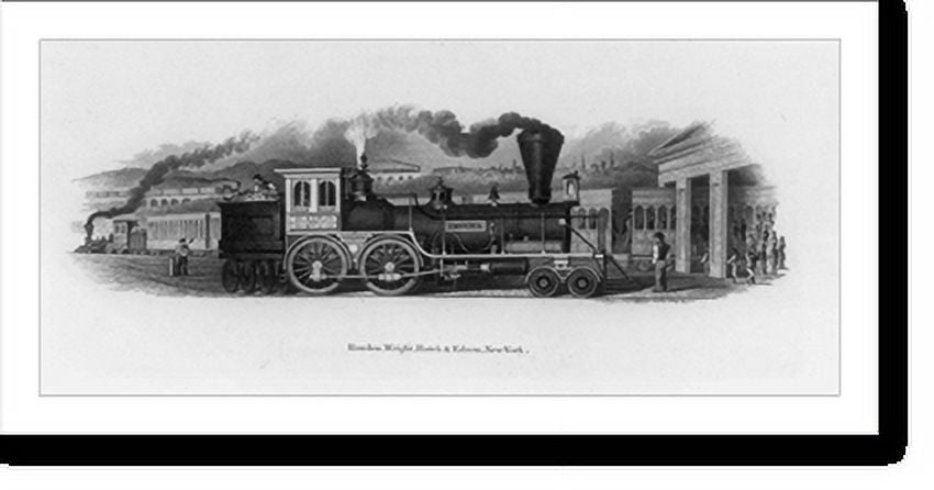 Historic Print, [Proof for bank note vignette showing railroad trains ...