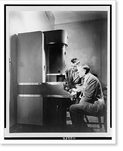 Historic Print, The RCA electron microscope is shown here with its ...