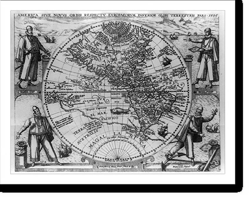 Historic Print, [Replica of map of the Americas with portraits of ...