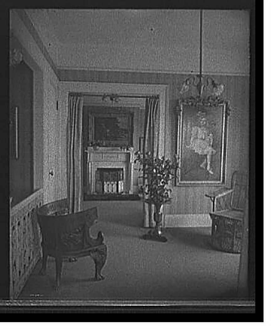 Historic Print, [Room with painting of child, roses, and portiere], 18 ...