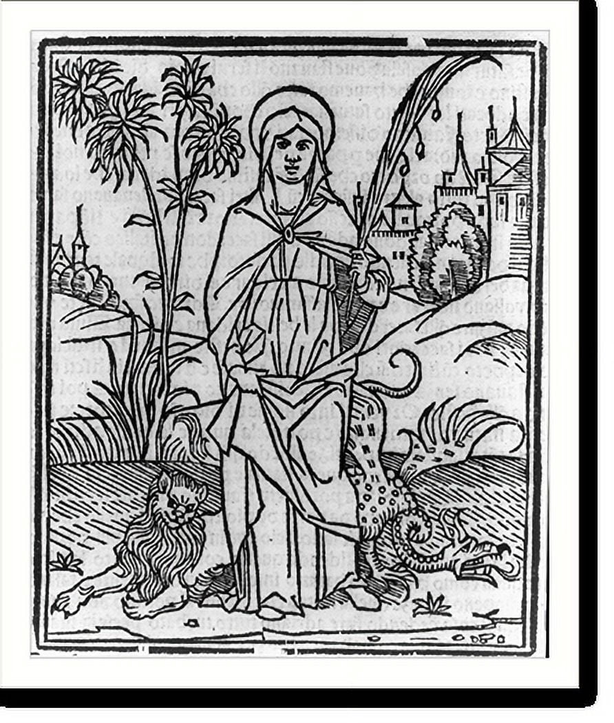 Historic Print, [Saint Afra of Augsburg, full, standing, with lion and ...