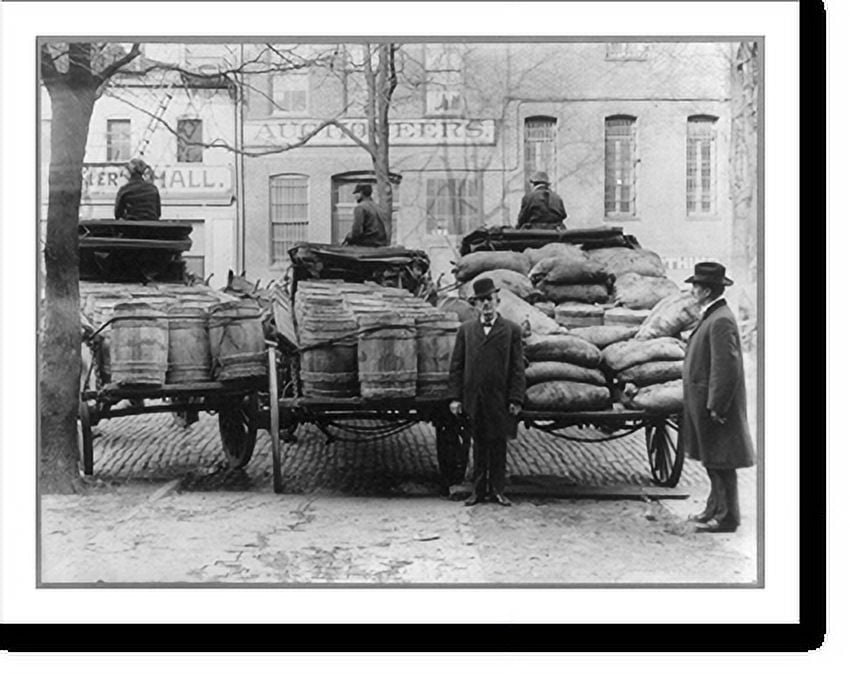 Historic Print, Salt Fish and Stock Food [in barrels and bags on horse ...