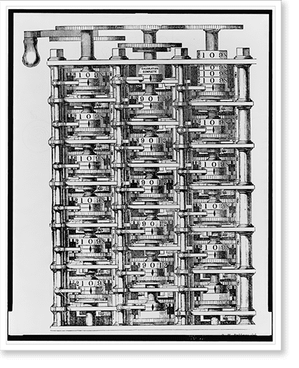 Historic Print, [Section of Charles Babbage's calculating machine], 16 ...