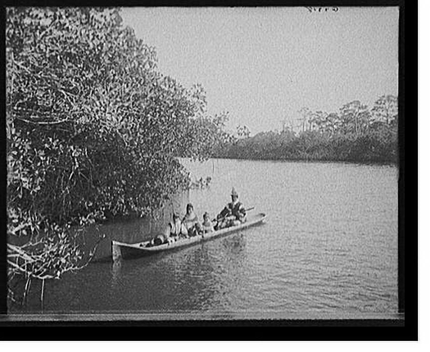 Historic Print, [Seminole Indian and family, in dug-out canoe, Miami ...