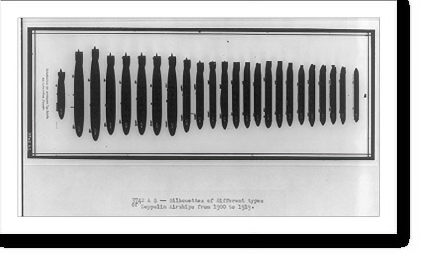 Historic Print, Silhouettes of different types of Zeppelin airships ...