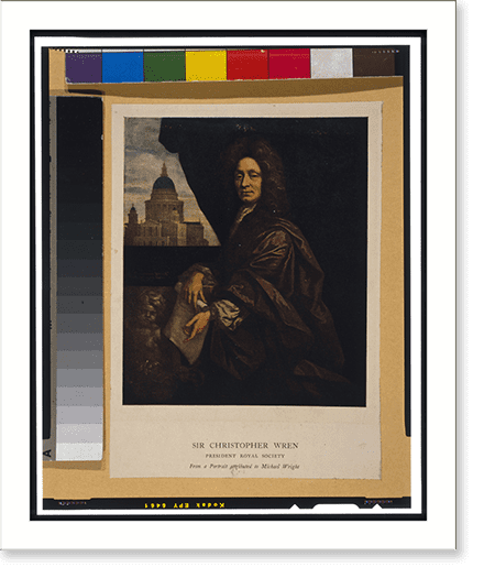 Historic Print, Sir Christopher Wren, President Royal Society.from a ...