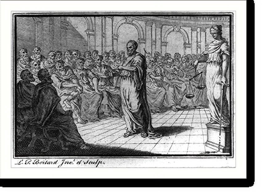Historic Print, Socrates standing before seated group of men; figure of ...