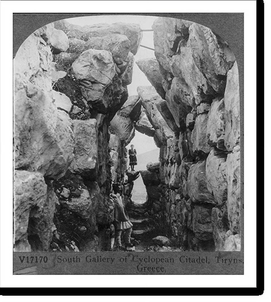 Historic Print, South gallery of Cyclopean Citadel, Tiryns, Greece, 18 ...