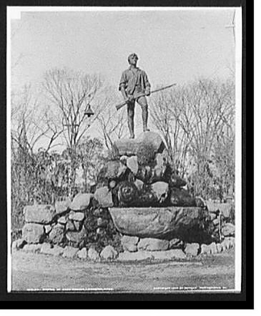 Historic Print, Statue of Capt. Parker, Lexington, Mass. - 2, 18" x 24 ...