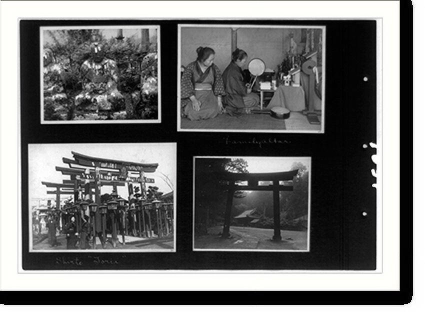 Historic Print, [Statues of Buddha with offerings, two women at family ...