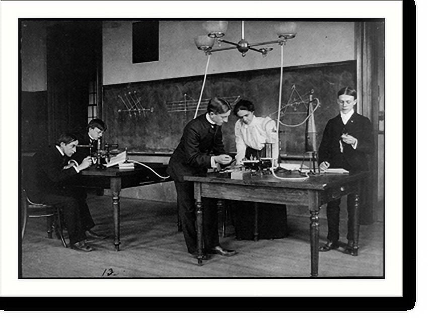 Historic Print, [Students in a science class conducting experiments ...