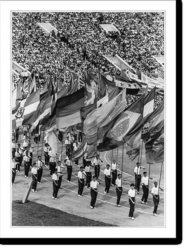 Historic Print, [Students with flags of many nations parading at the Sixth World Festival of ...