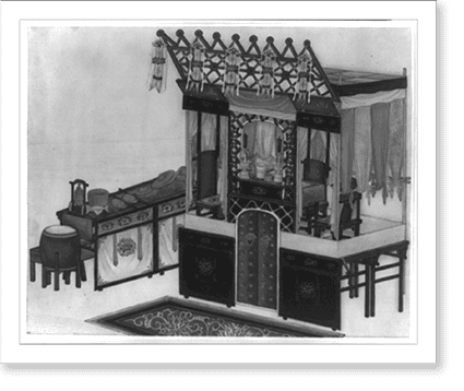 Historic Print, [Taoist service altar with musical instruments for ...