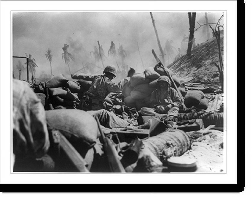Historic Print, Target. a pill-box. a Marine gets set to throw a hand ...