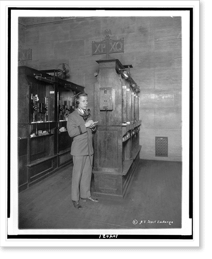 Historic Print, [Telephone operator at booth, new quotation system, New ...