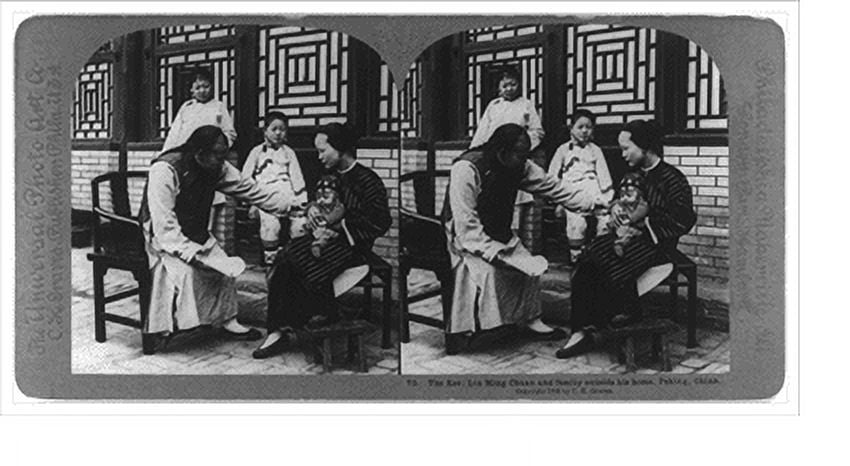 Historic Print, The Rev. Liu Ming Chuan and family outside his home Peking China, 16" x 20 ...