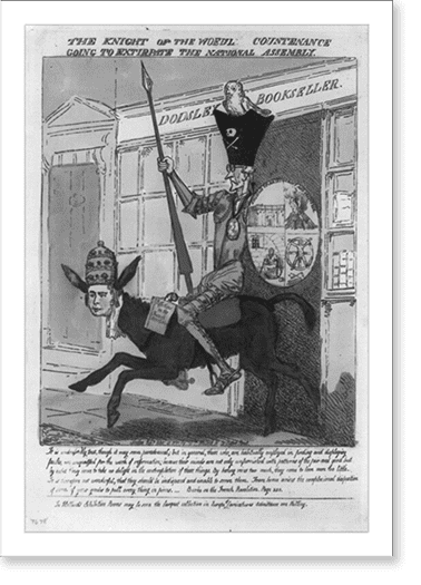 Historic Print, The knight of the woeful countenance going to extirpate ...