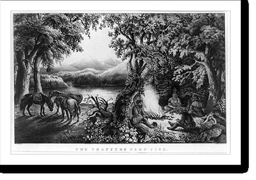 Historic Print, The trappers camp-fire. A friendly visitor.F.F. Palmer ...