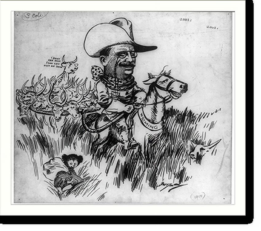 Historic Print, [Theodore Roosevelt as cowboy rounding up steers ...