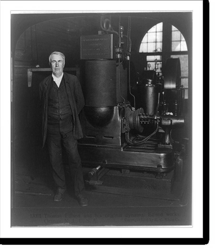Historic Print, Thomas Edison and his original dynamo, Edison Works ...