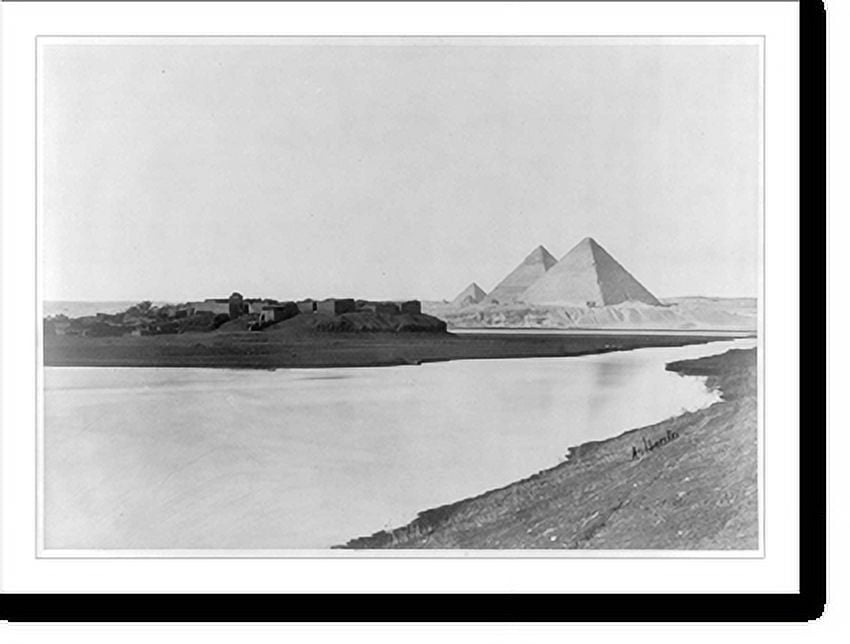 Historic Print, [Three pyramids of Giza, Egypt, with village in ...