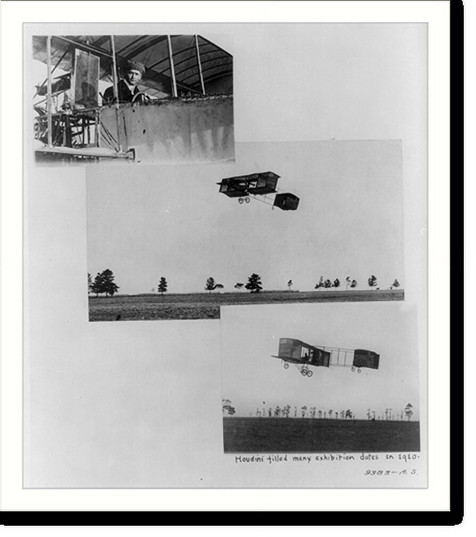 Historic Print, [Three scenes of Harry Houdini as aviator; close-up in ...