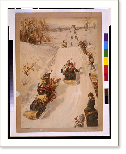 Historic Print, Tobogganing.Hy Sandham ; aquarelle print by L. Prang ...