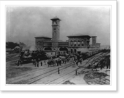 Historic Print, Train time in the 'Sixties [1860's] at the station in ...