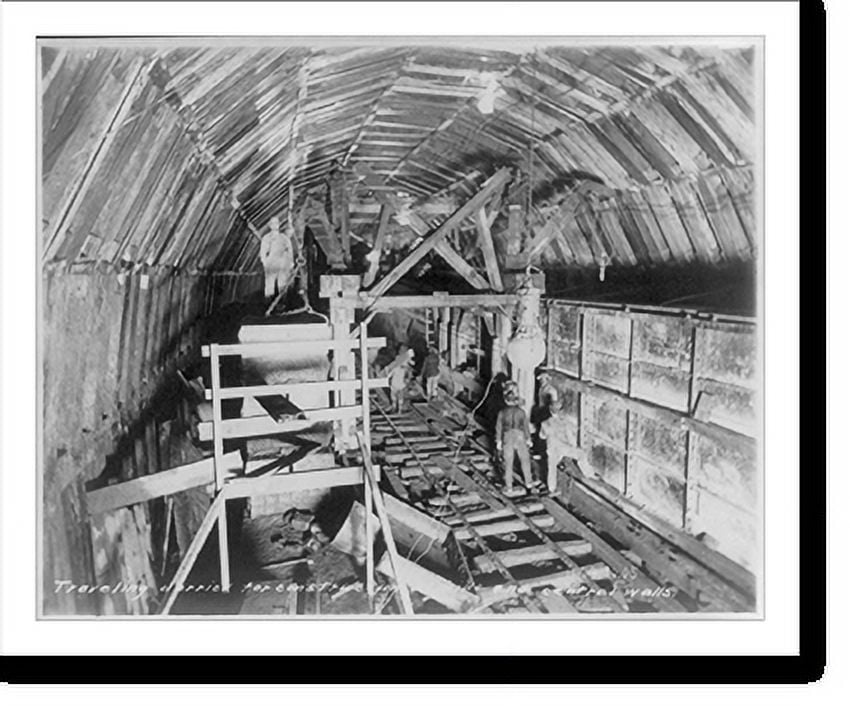 Historic Print, Traveling derrick for construction of side and central ...