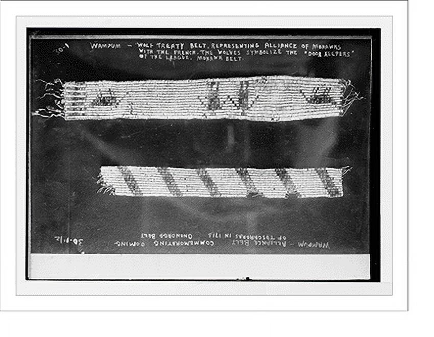 Historic Print, Two Wampum belts: 1)Wolf Treaty belt, representing ...