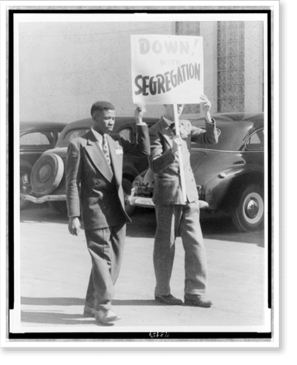 Historic Print, [Two men carrying sign reading, Down! with segregation ...