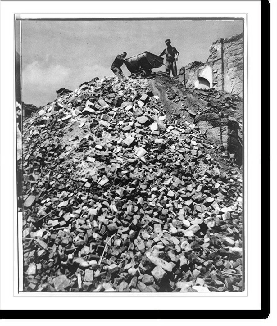 Historic Print, [Two men with tipcart on top of rubble in Dresden ...