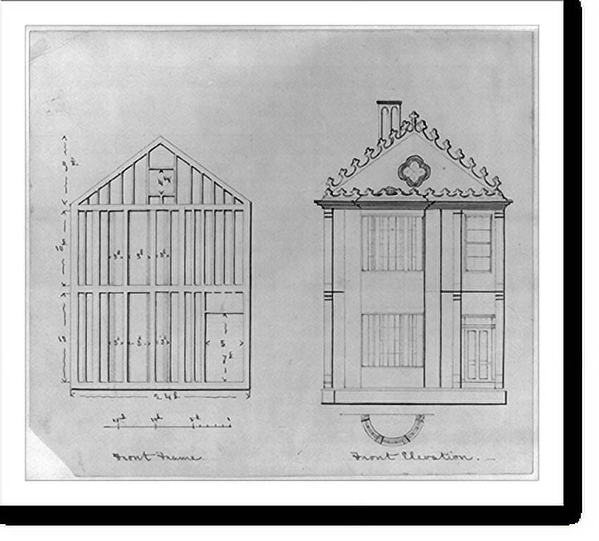 Historic Print, [Two-story gothic house with projecting bay. Front ...