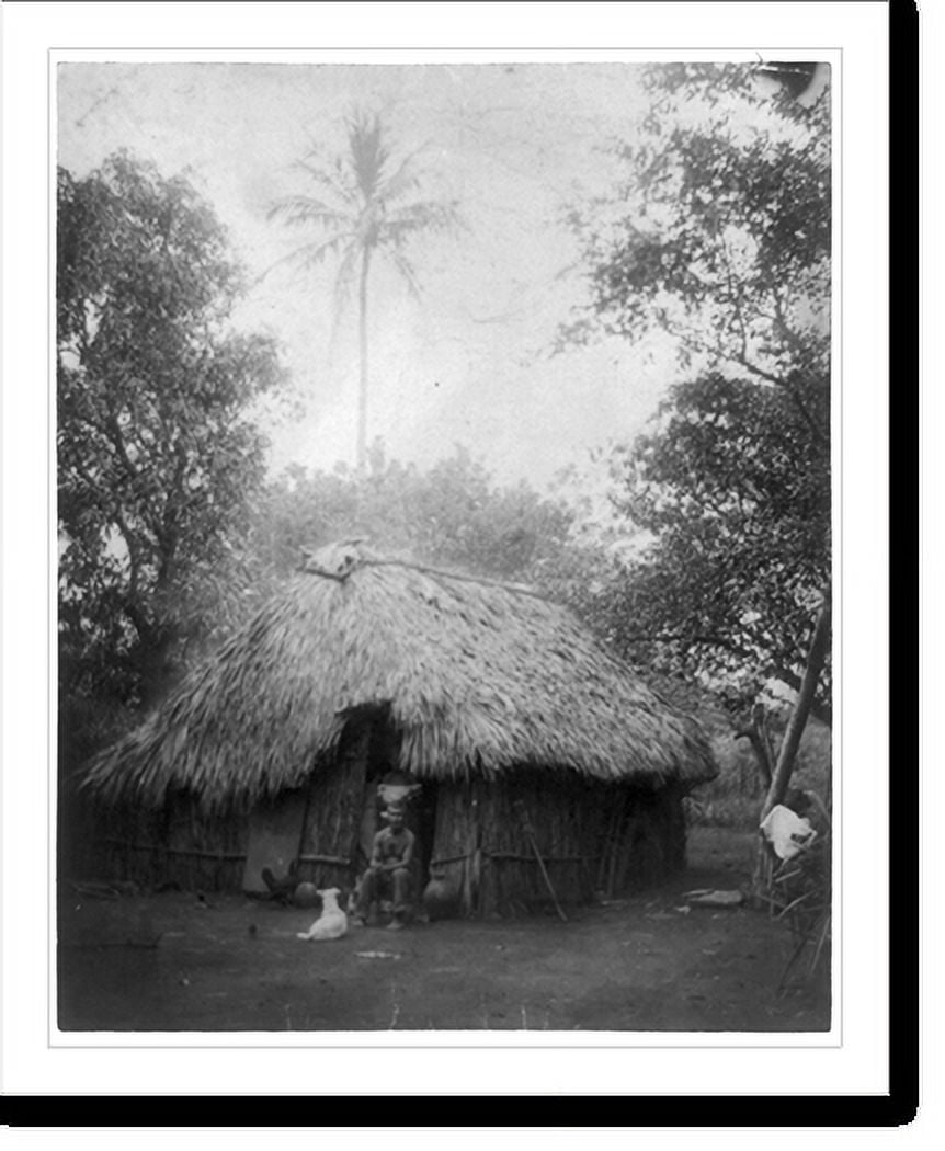 Historic Print, Typical native hut, Carib Indian in doorway, Nicaragua ...