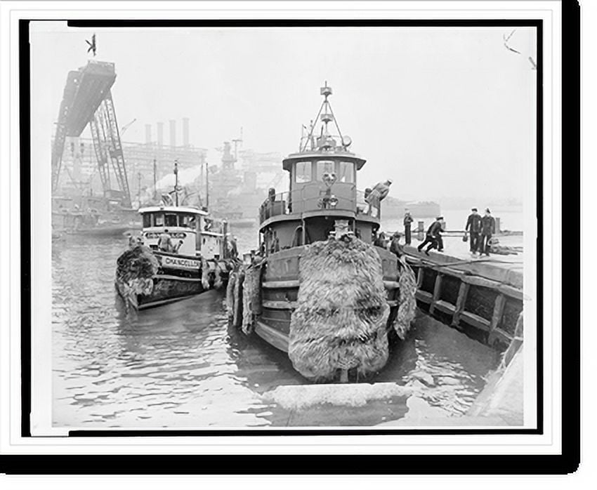 Historic Print, [U.S. Navy tugboat docks at the Brooklyn navy yard pier ...