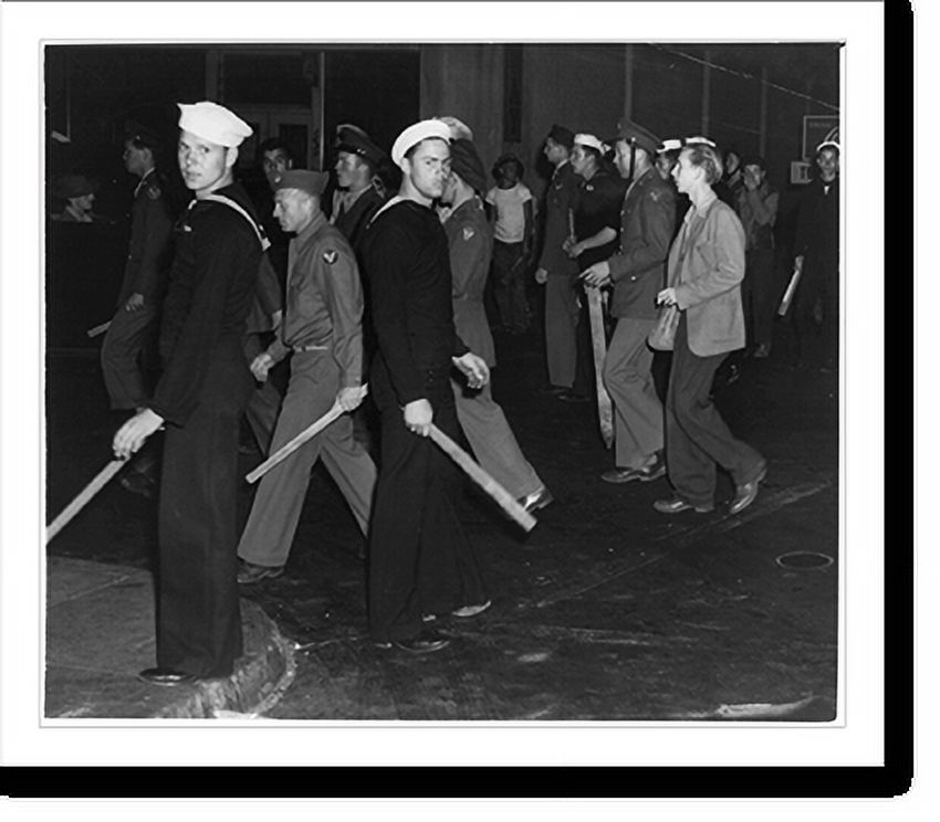 Historic Print, [U.S. armed forces personnel with wooden clubs on ...