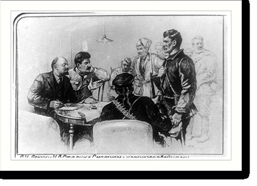 Historic Print, [V.I. Lenin and I.V. Stalin seated at table with 3 men ...
