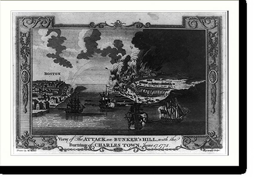 Historic Print, View of the attack on Bunker's Hill, with the burning ...